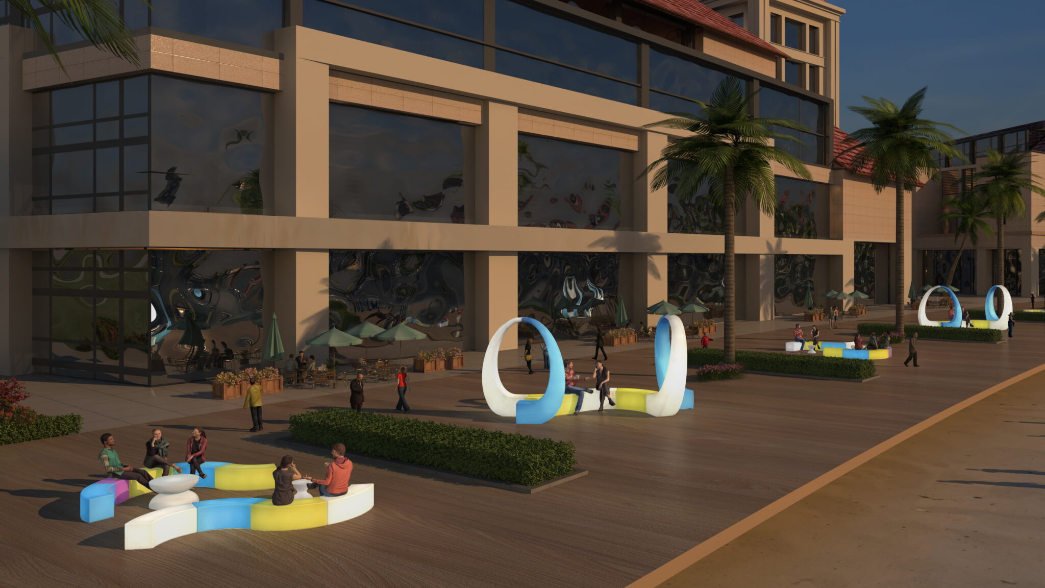 LED Curved Park Bench | Outdoor Seating | Colorfuldeco