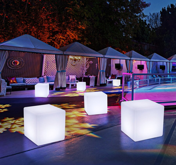 LED Cube Table 73cm | Color-Changing & Rechargeable Design