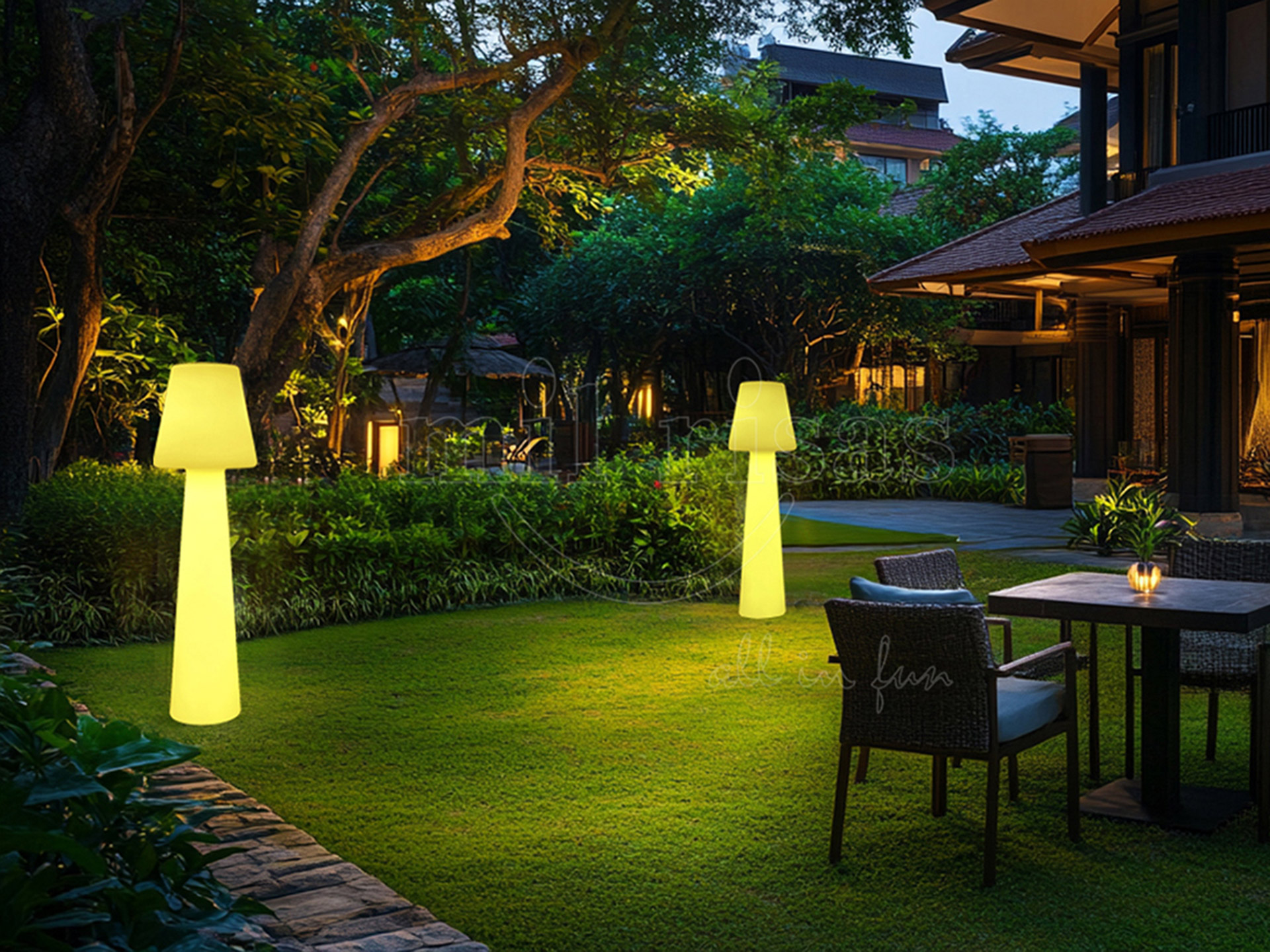 LED Outdoor Flared Shade Floor Lamp | Sleek Landscape Lighting