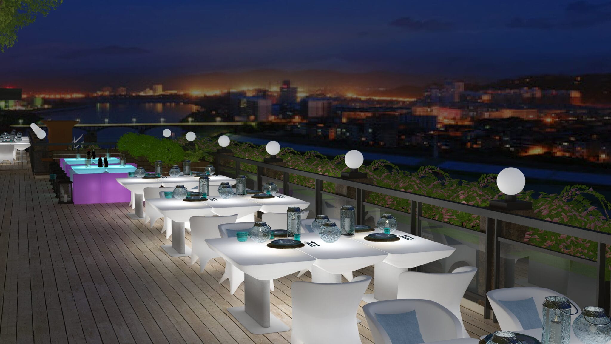 Open Garden Restaurant with LED Furniture | Colorfuldeco