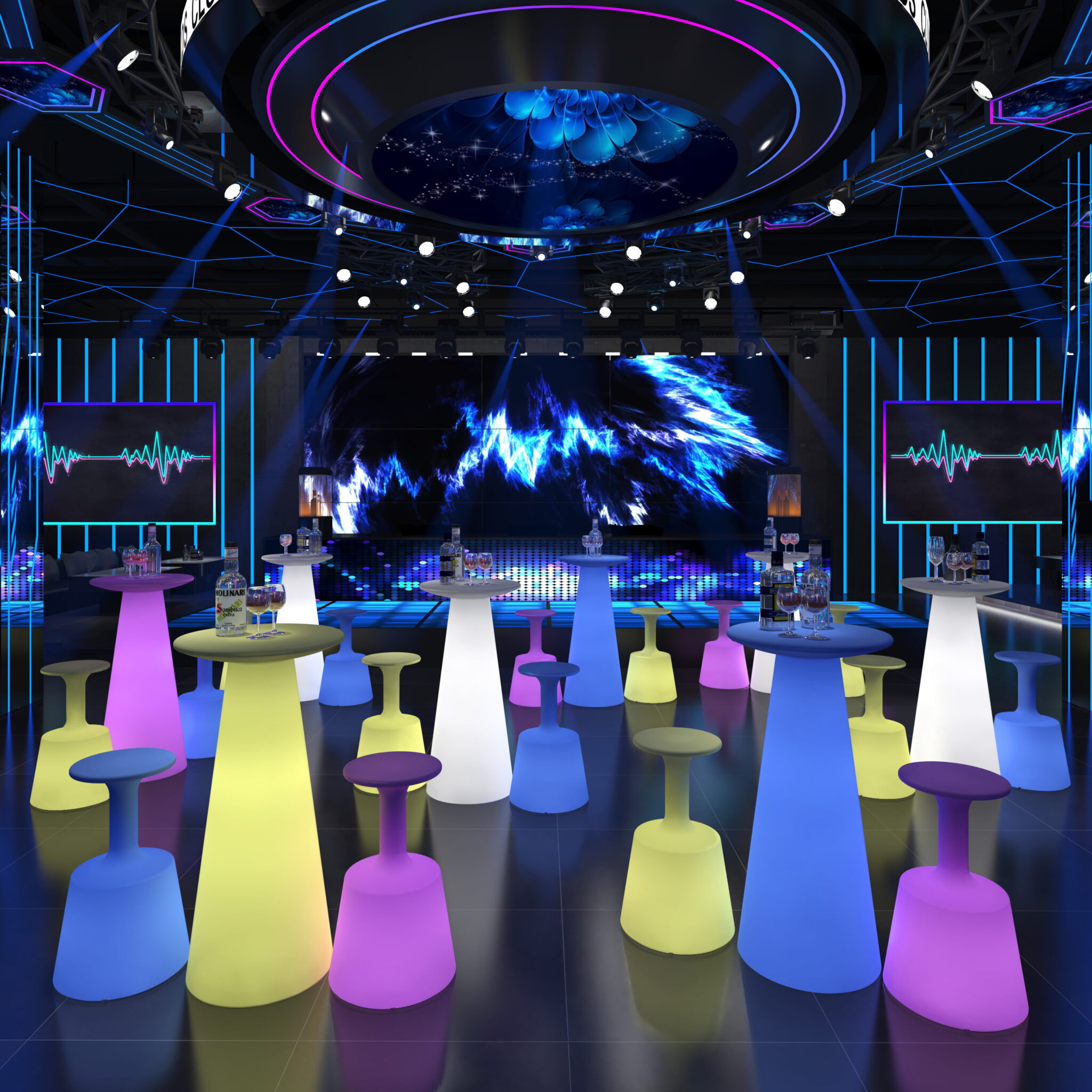 LED Cocktail Drink Table and 2 Stools | Colorfuldeco