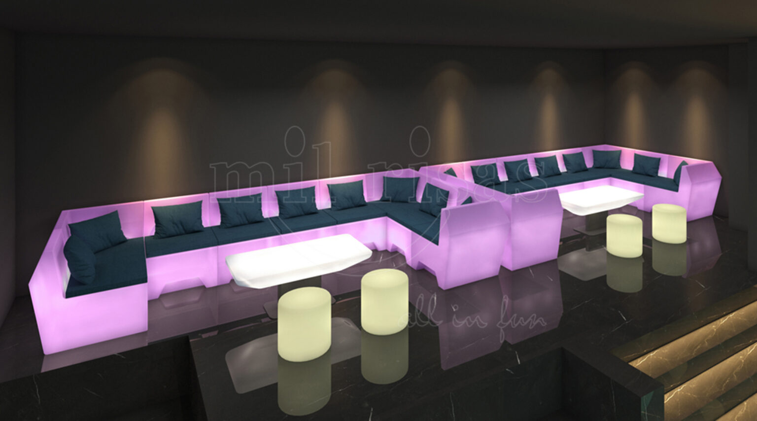Exclusive VIP Lounge Area Design | LED Seating & Lighting